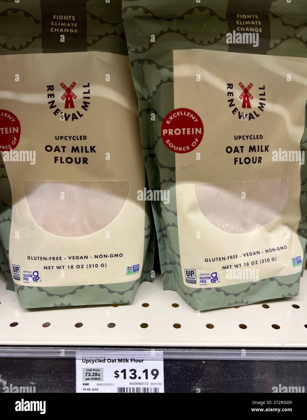 Upcycled oat milk flour from Renewal Mill on the shelf at Whole Foods ...