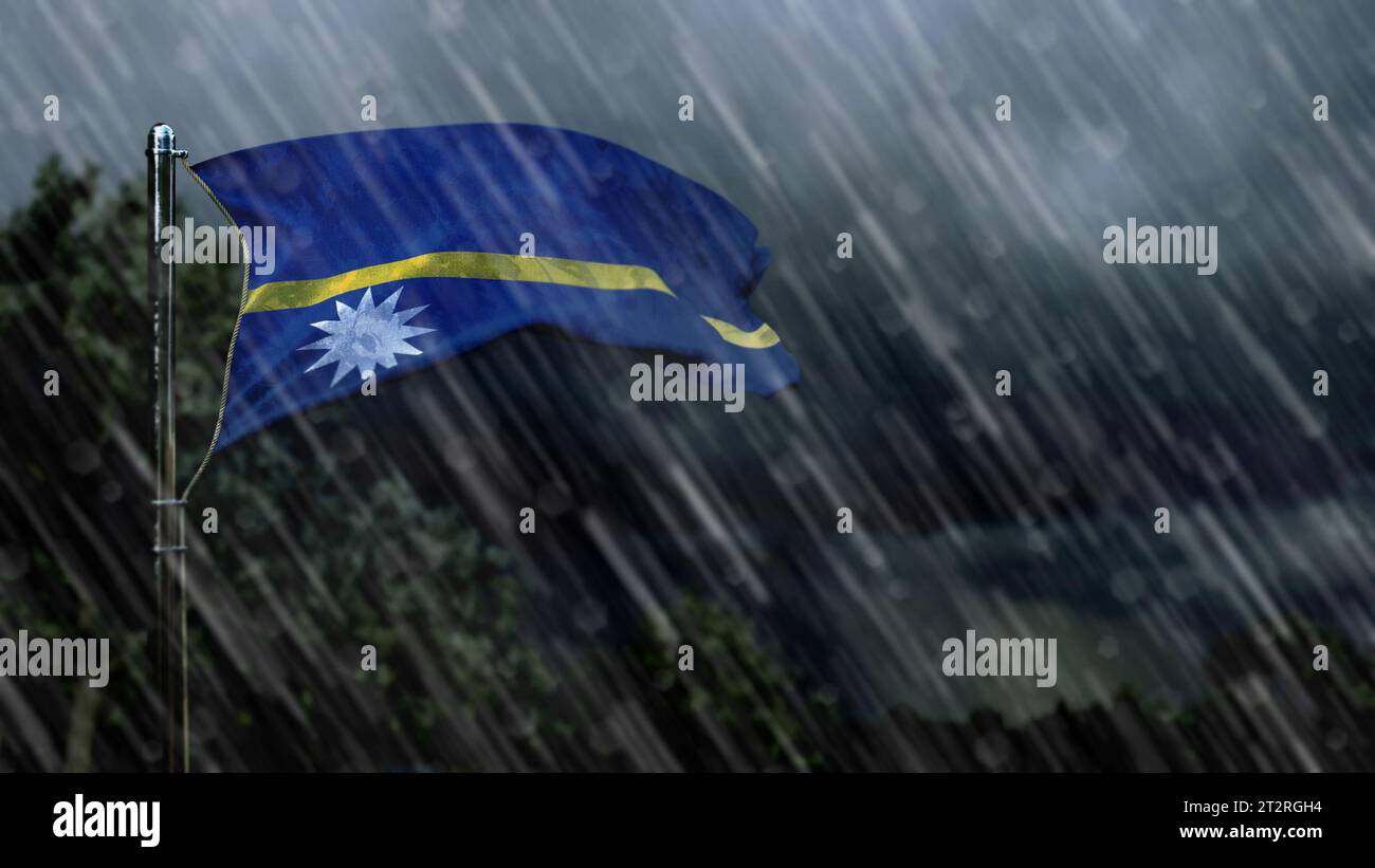 flag of Nauru with rain and dark clouds, weather forecast symbol ...