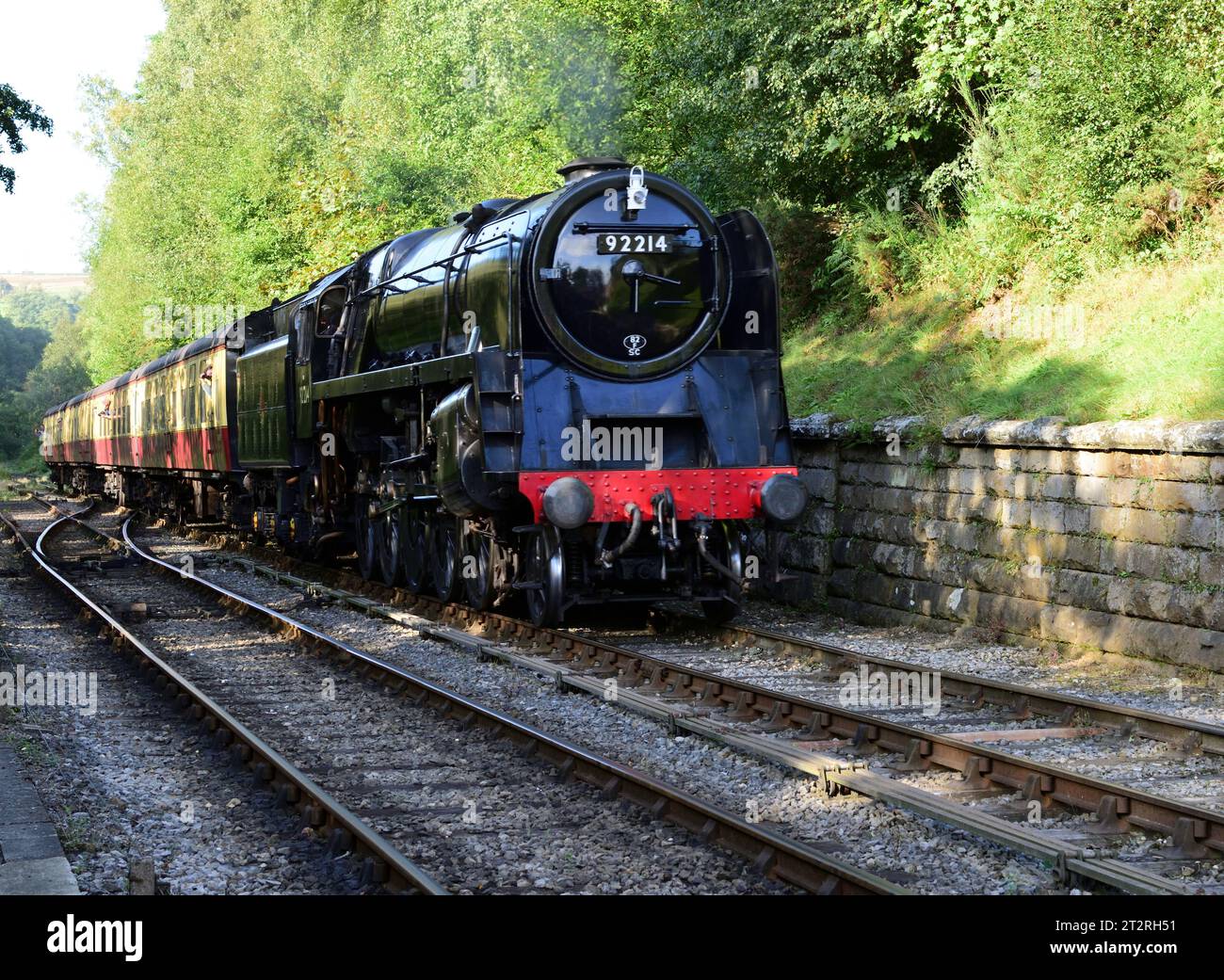 BR Standard Class 9F 2-10-0 No 92214 arriving at Goathland station on ...