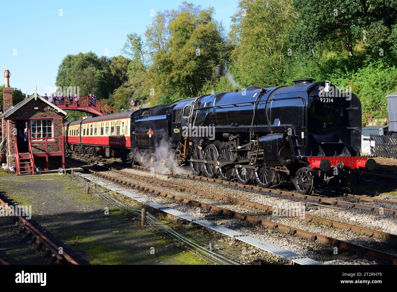 BR Standard Class 9F 2-10-0 No 92214 at Goathland station on the North ...