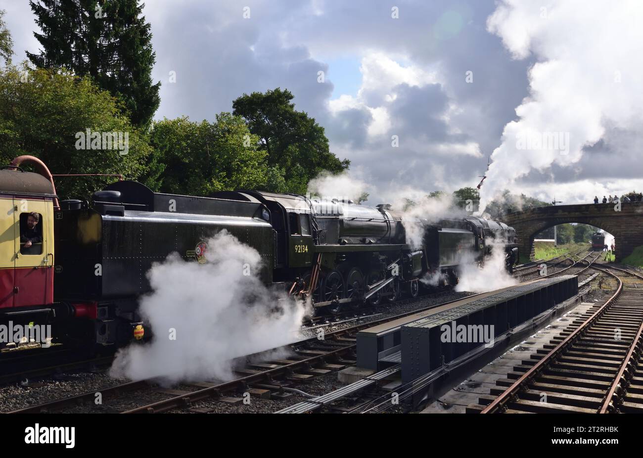 Double heading BR Standard Class 9F's Nos 92214 and 92134 making a ...