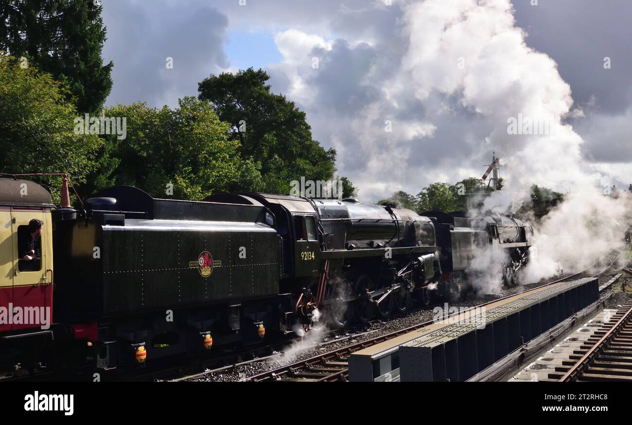 Double heading BR Standard Class 9F's Nos 92214 and 92134 making a ...