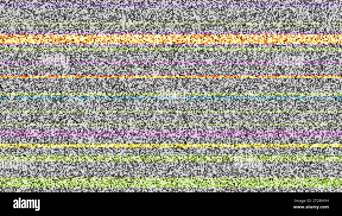Static noise texture with black and white pixels and colored stripes ...