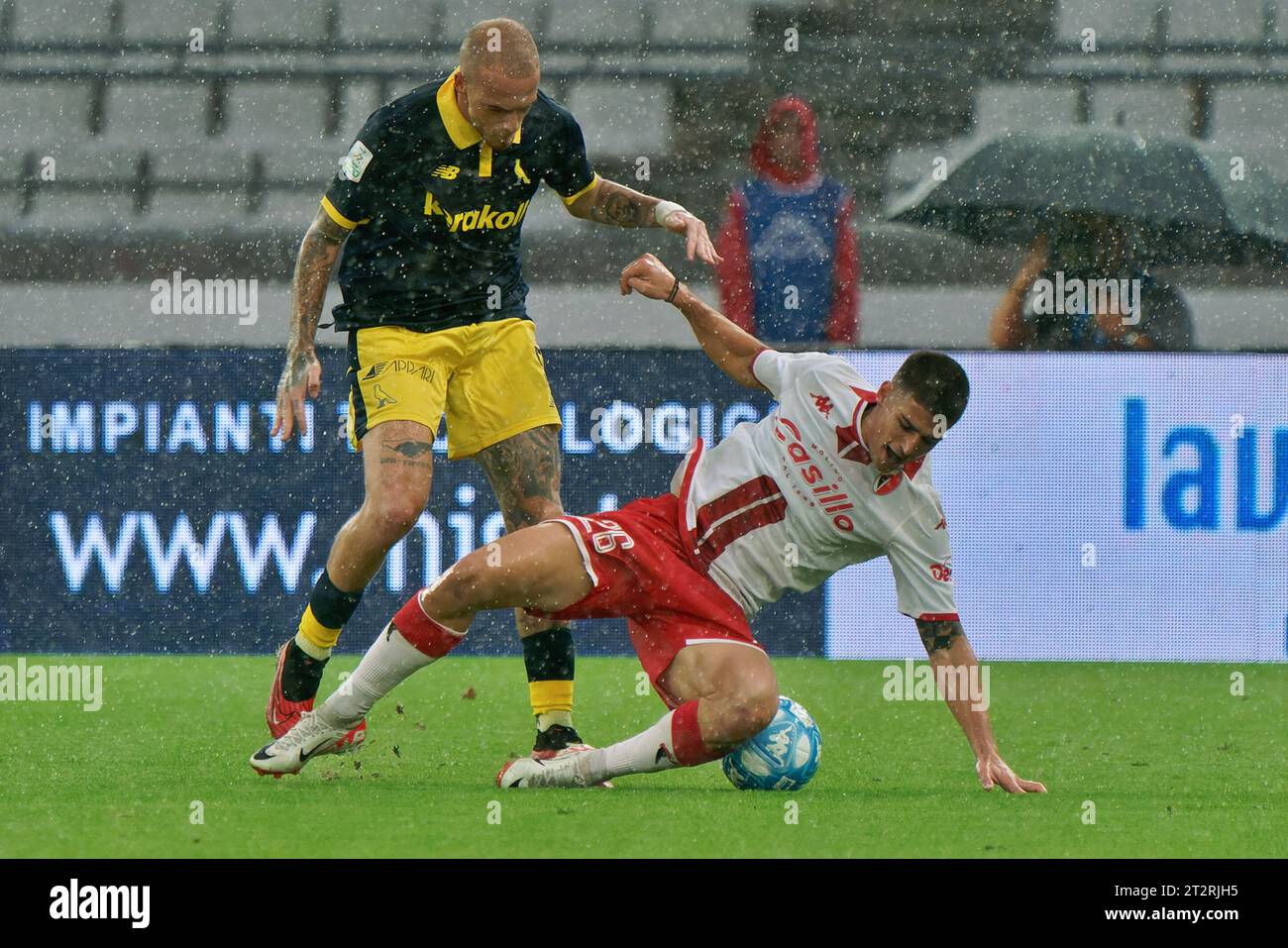Bari, Italy. 21st Oct, 2023. Ilias Koutsoupias of SSC Bari and Antonio ...