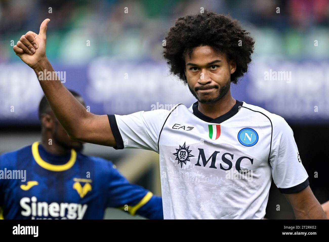 Verona, Italy. 21st Oct, 2023. Jens Cajuste of SSC Napoli reacts during ...