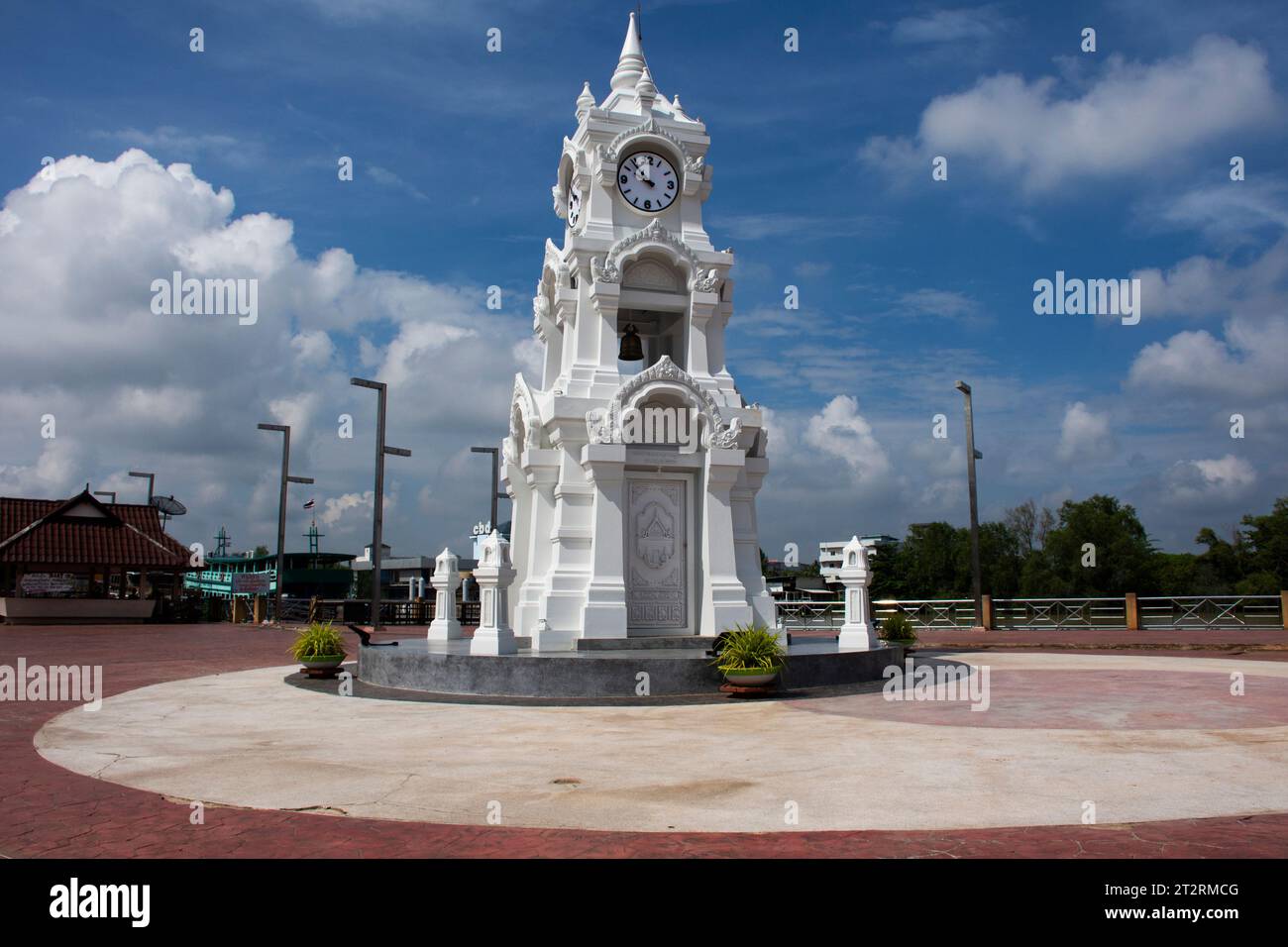 Classic building white clock tower on riverside of Tapi or Tapee river ...
