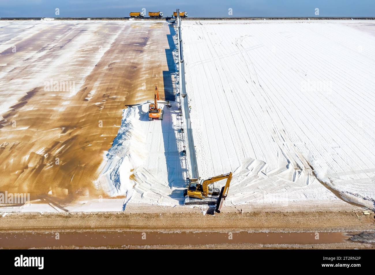 Huelva, Spain - October 21, 2023: Salt collection in the evaporators of ...