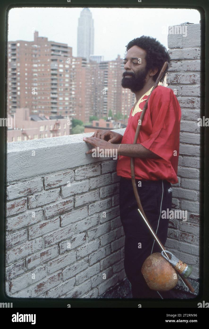 A 1983 posed portrait of Nana Vasconcelos, Brazilian jazz percussionist ...
