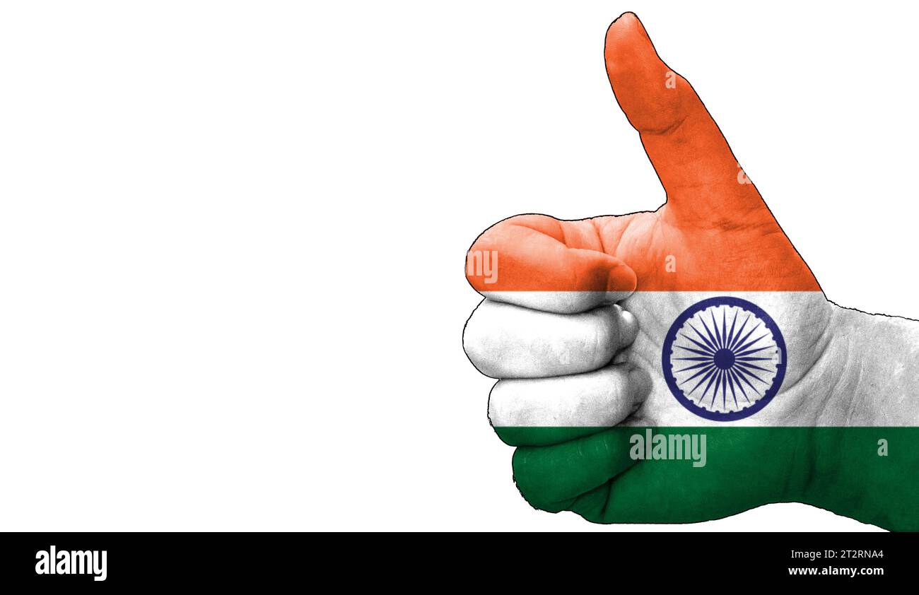 hand with thumbs up in approval with the Indian flag painted. Image ...