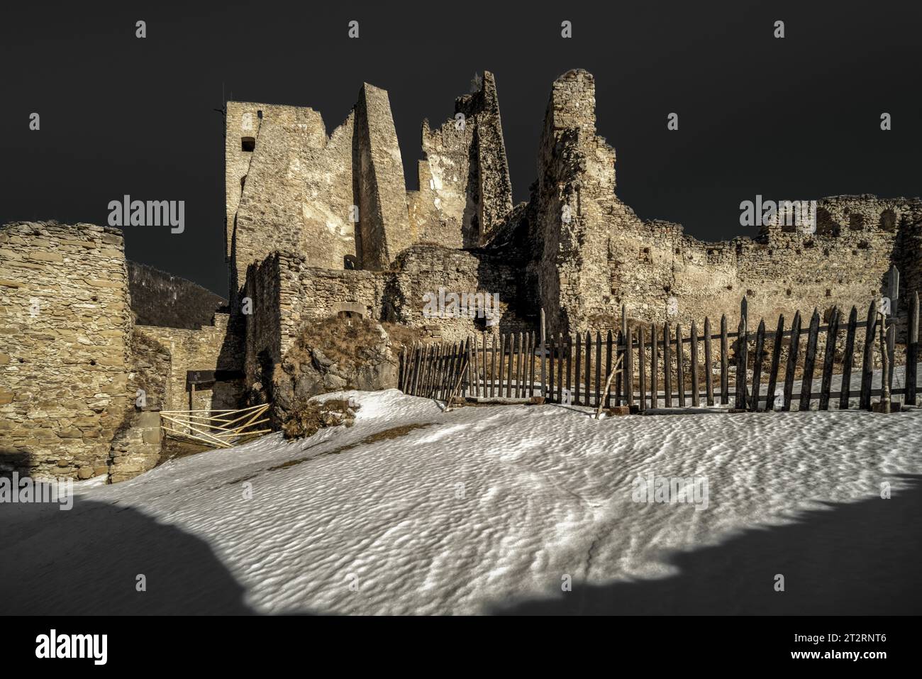 Likavka, Slovakia - February 12, 2022: Ruins of castle Likava in winter ...