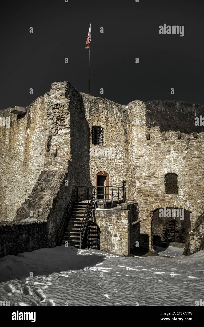 Likavka, Slovakia - February 12, 2022: Ruins of castle Likava in winter ...