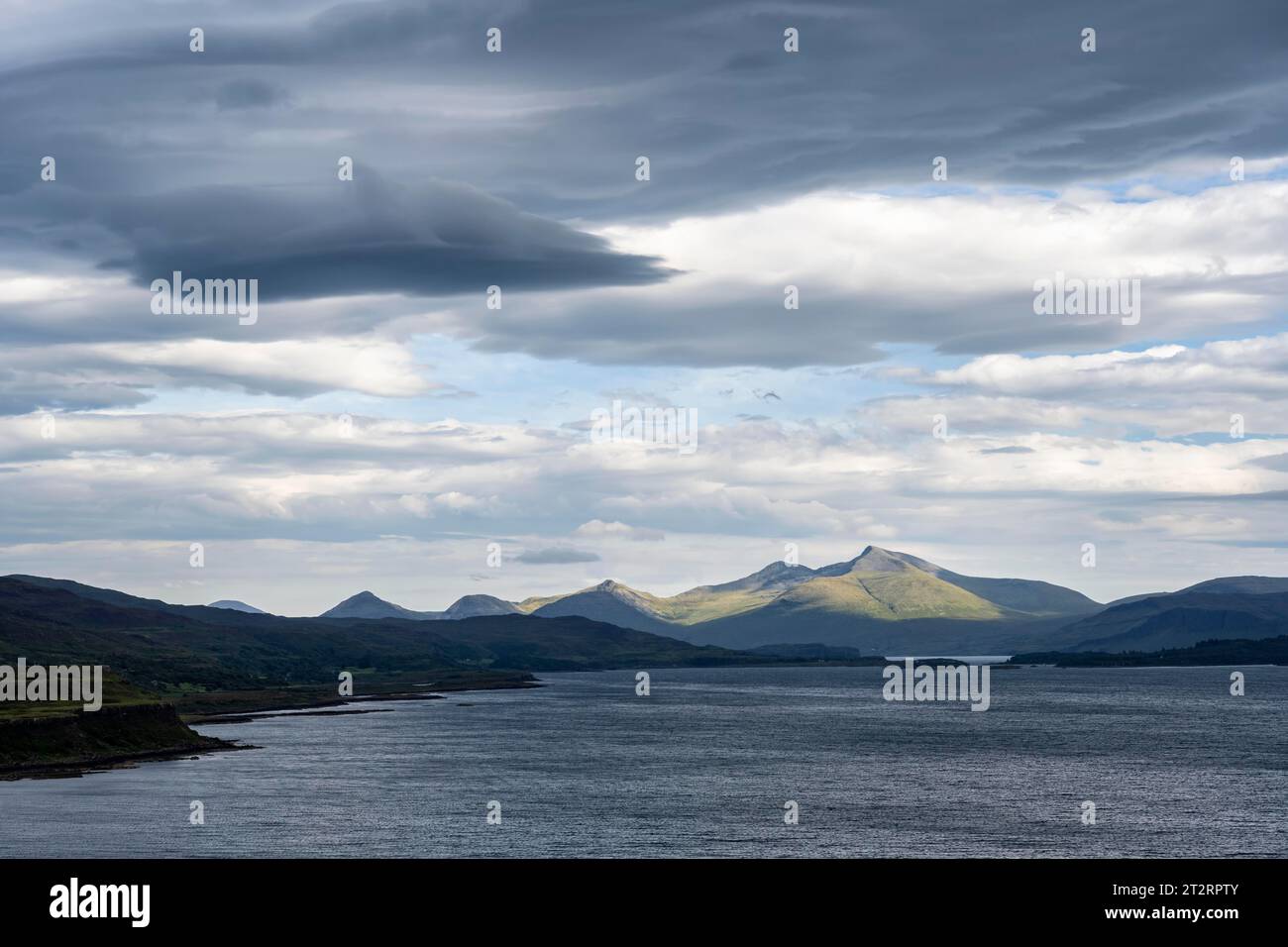 View over Loch Na Keal to the highest mountains of the Isle of Mull ...