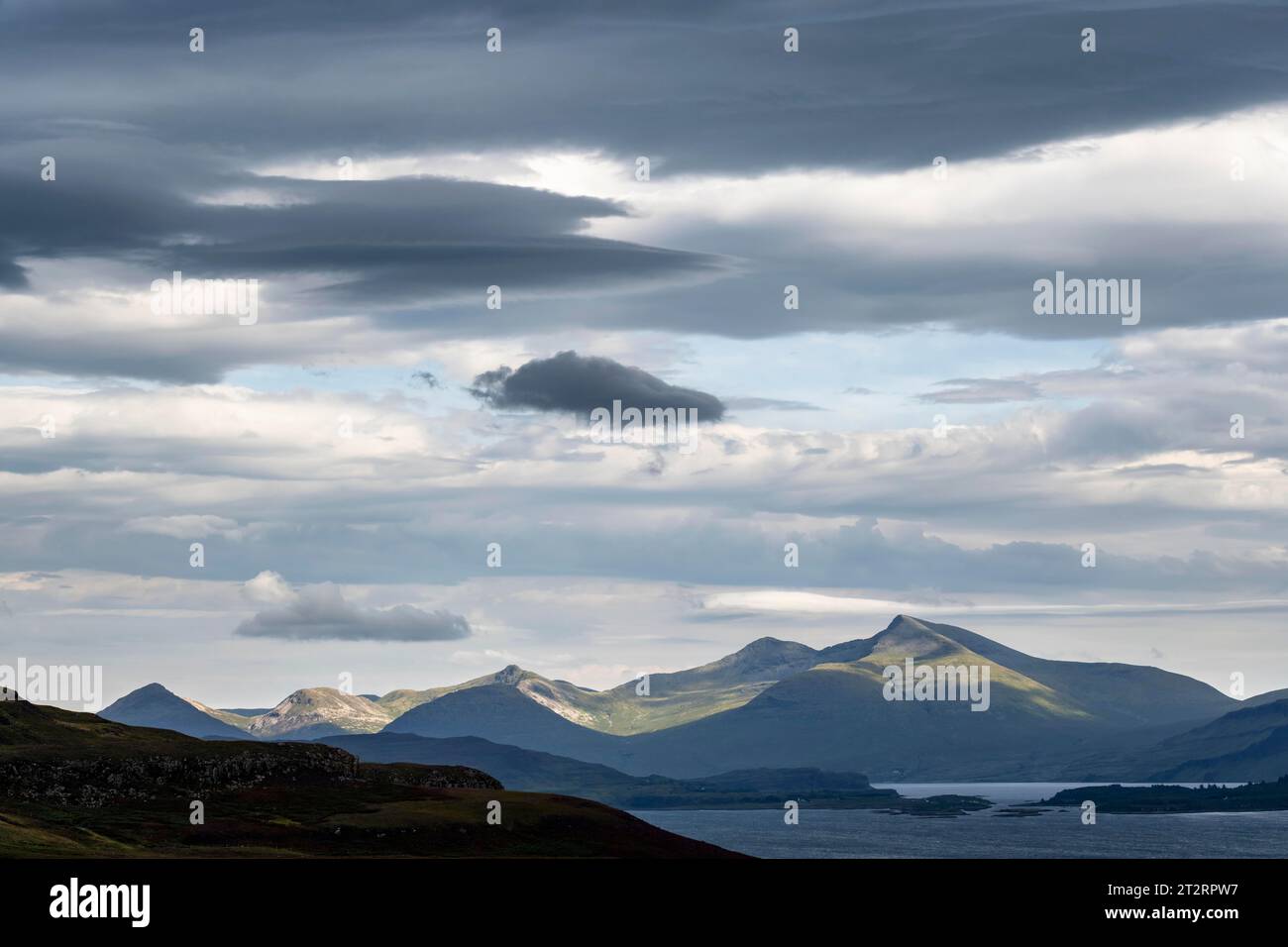 View over Loch Na Keal to the highest mountains of the Isle of Mull ...