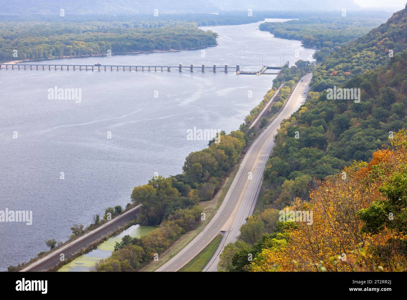 Mississippi River with Lock and Dam Scenic Autumn Landscape Stock Photo ...