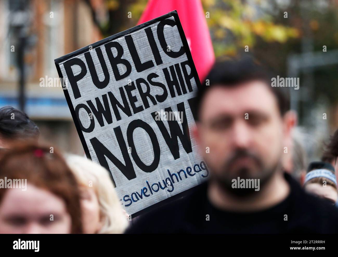 Save Lough Neagh protesters take part in a rally outside Belfast City ...