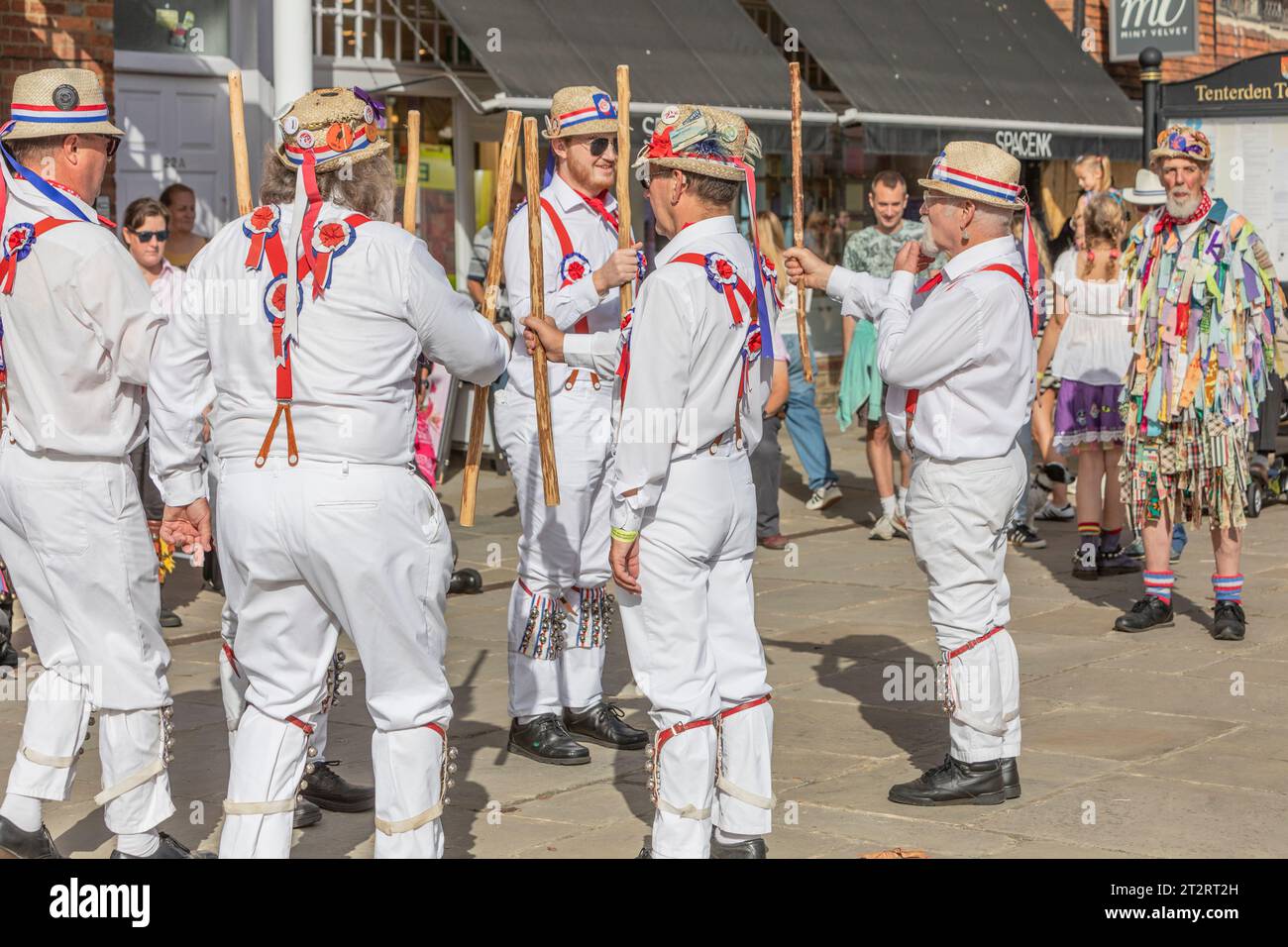 Morris dancers dressed in white at the Tenterden Folk Festival, Kent ...