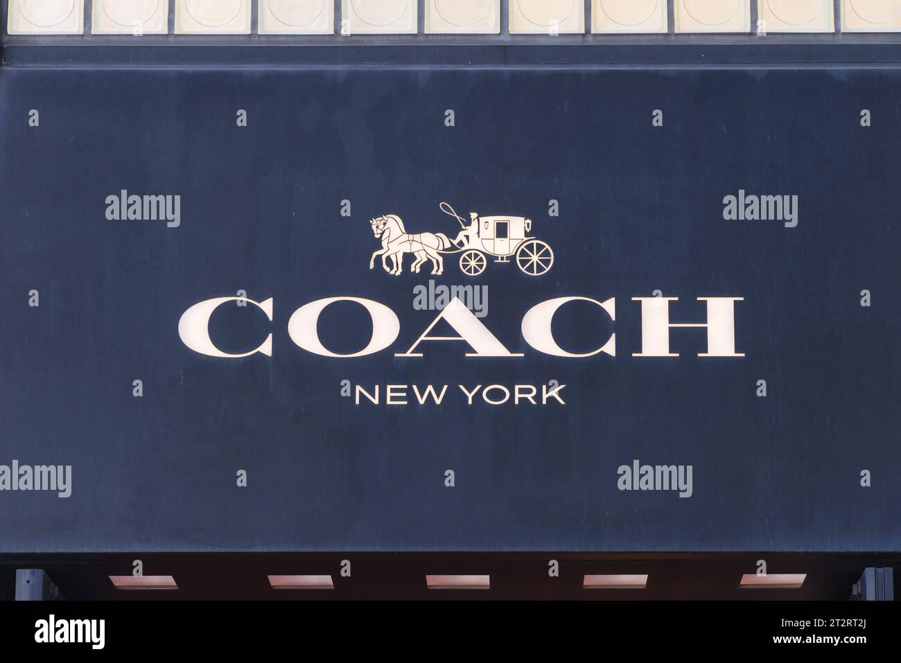 Tokyo, Japan - April 12, 2023: lettering of the brand Coach New York at ...