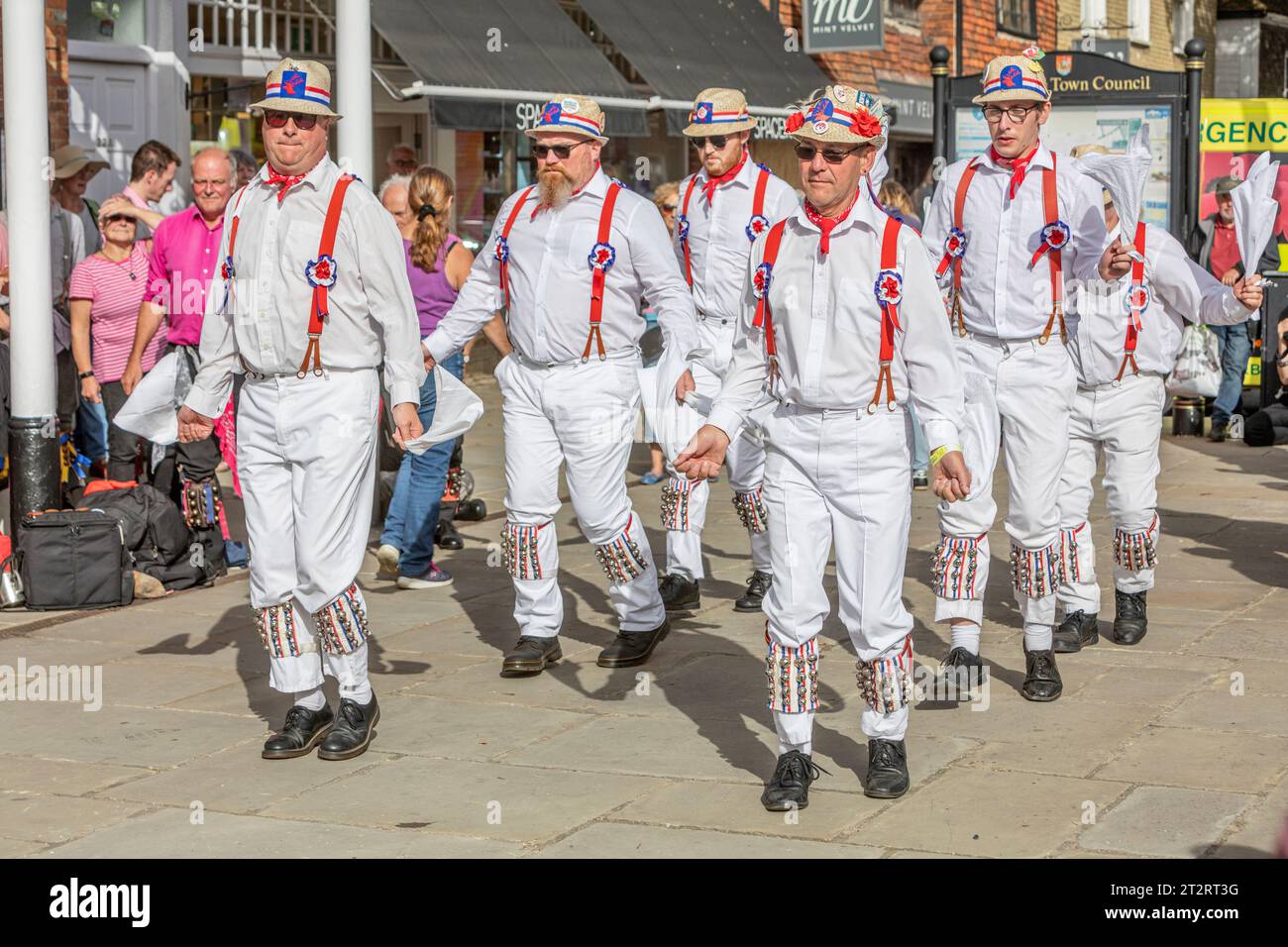 Morris dancers dressed in white at the Tenterden Folk Festival, Kent ...