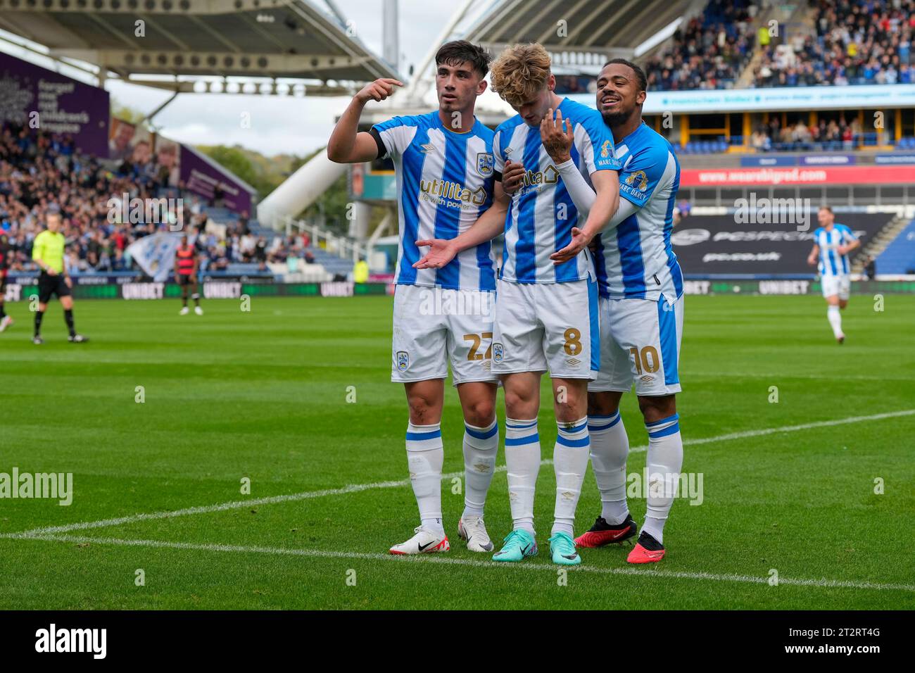 Jack Rudoni #8 of Huddersfield Town celebrates scoring to make it 2-0 ...