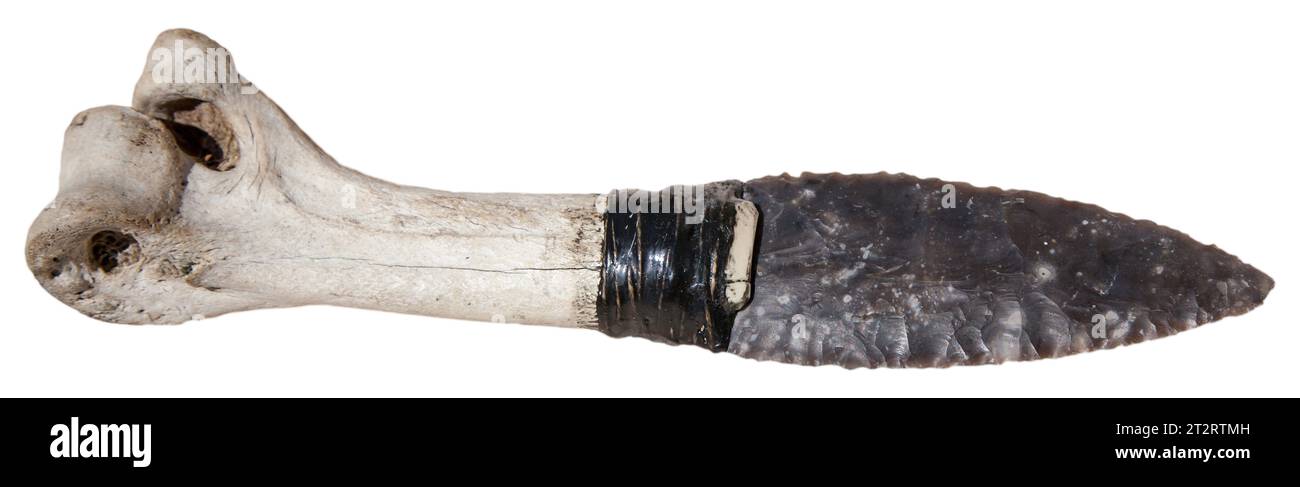 Ancient stone dagger. Isolated historical knife with bone handle Stock ...