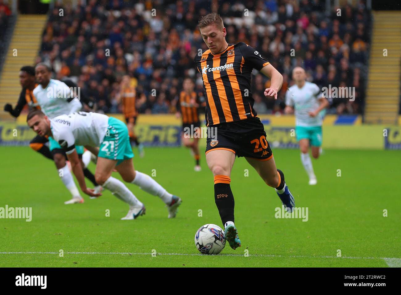 Liam Delap of Hull City during the Sky Bet Championship match Hull City vs Southampton at MKM ...