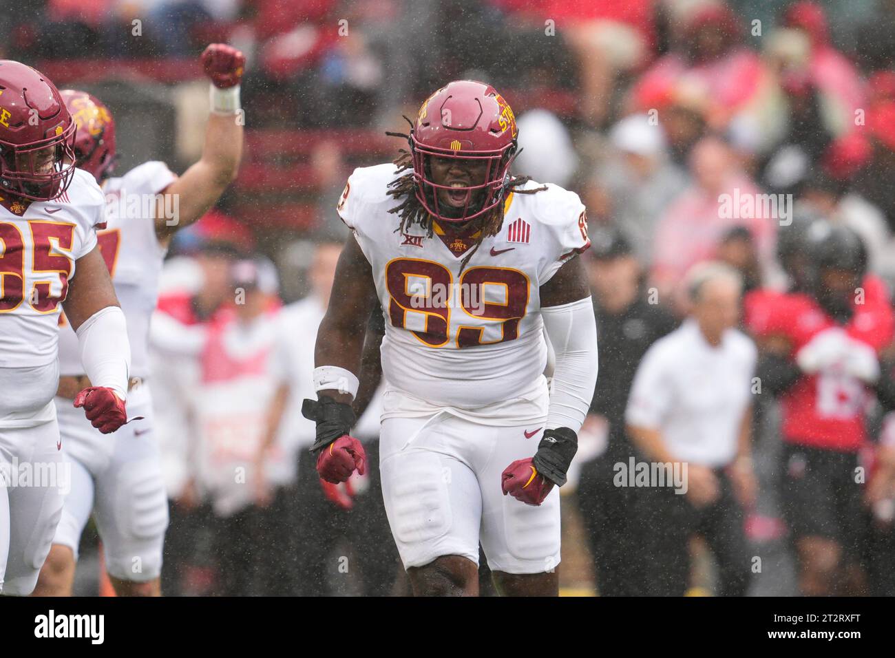 Iowa State defensive end Trent Jones II (89) reacts after forcing a ...