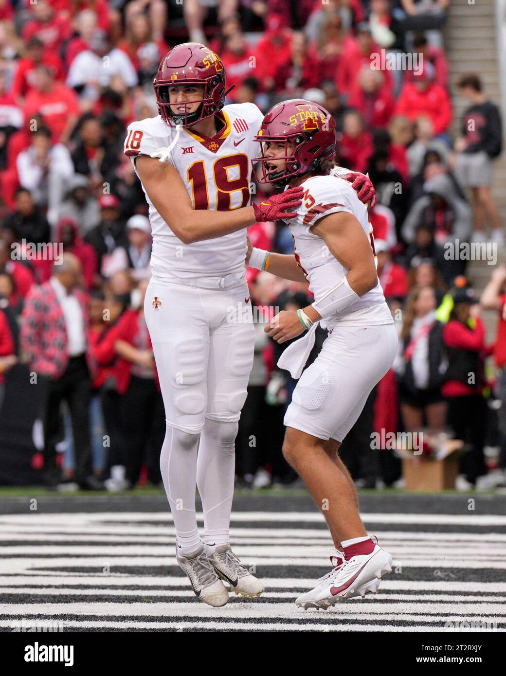 Iowa State's Benjamin Brahmer (18) celebrates with Rocco Becht (3 ...