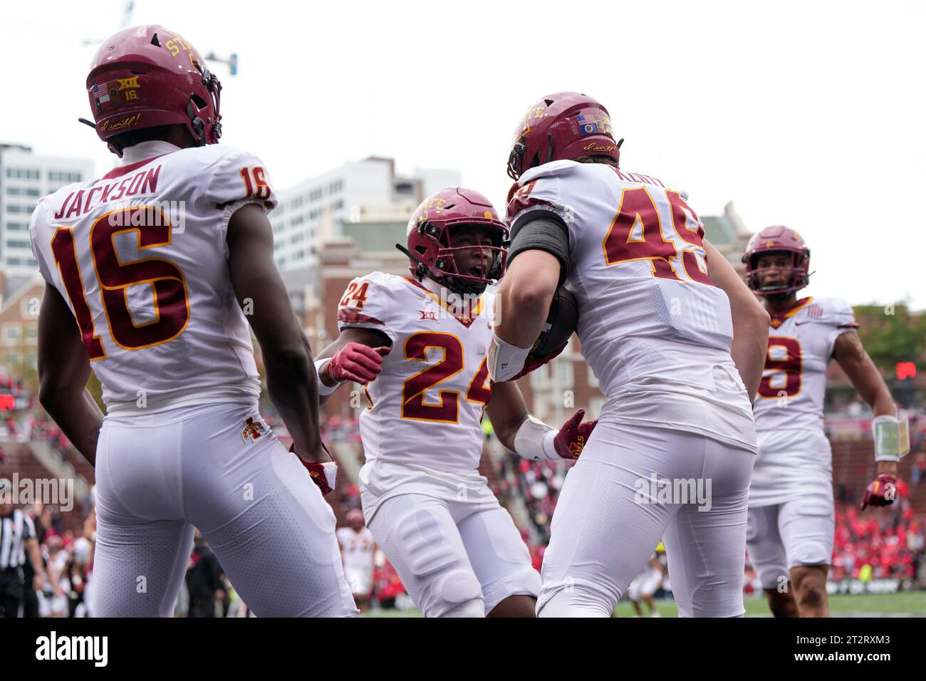 Iowa State tight end Stevo Klotz (49) celebrates with Daniel Jackson ...