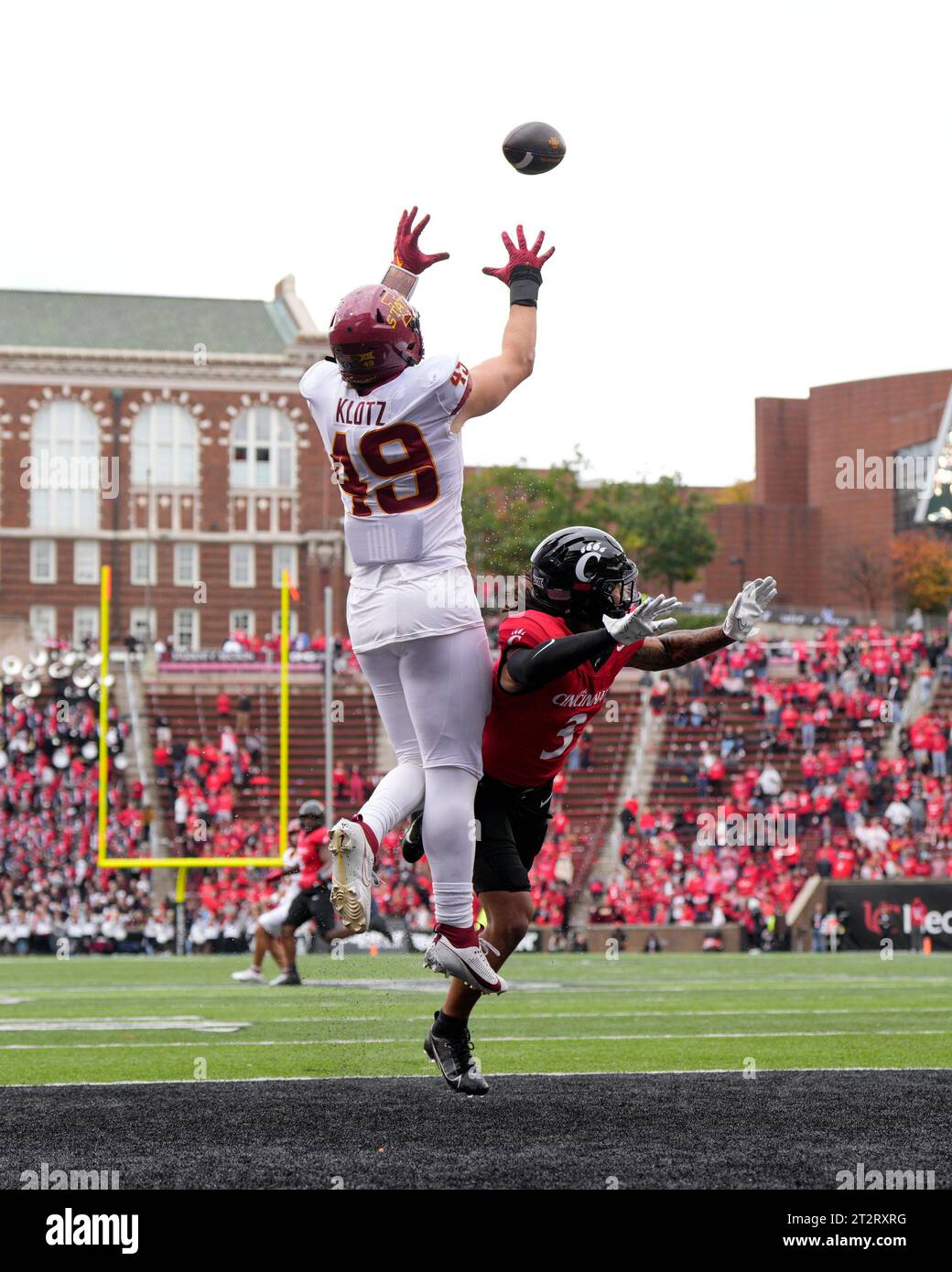 Iowa State tight end Stevo Klotz (49) makes a catch for a touchdown ...