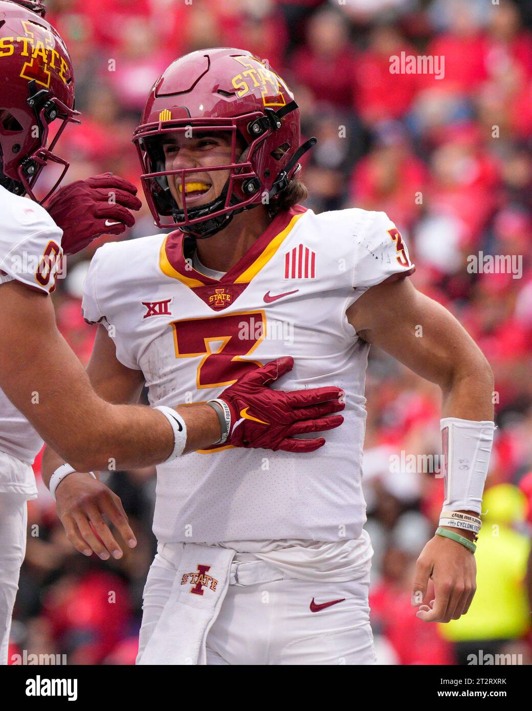 Iowa State quarterback Rocco Becht (3) celebrates after scoring a ...