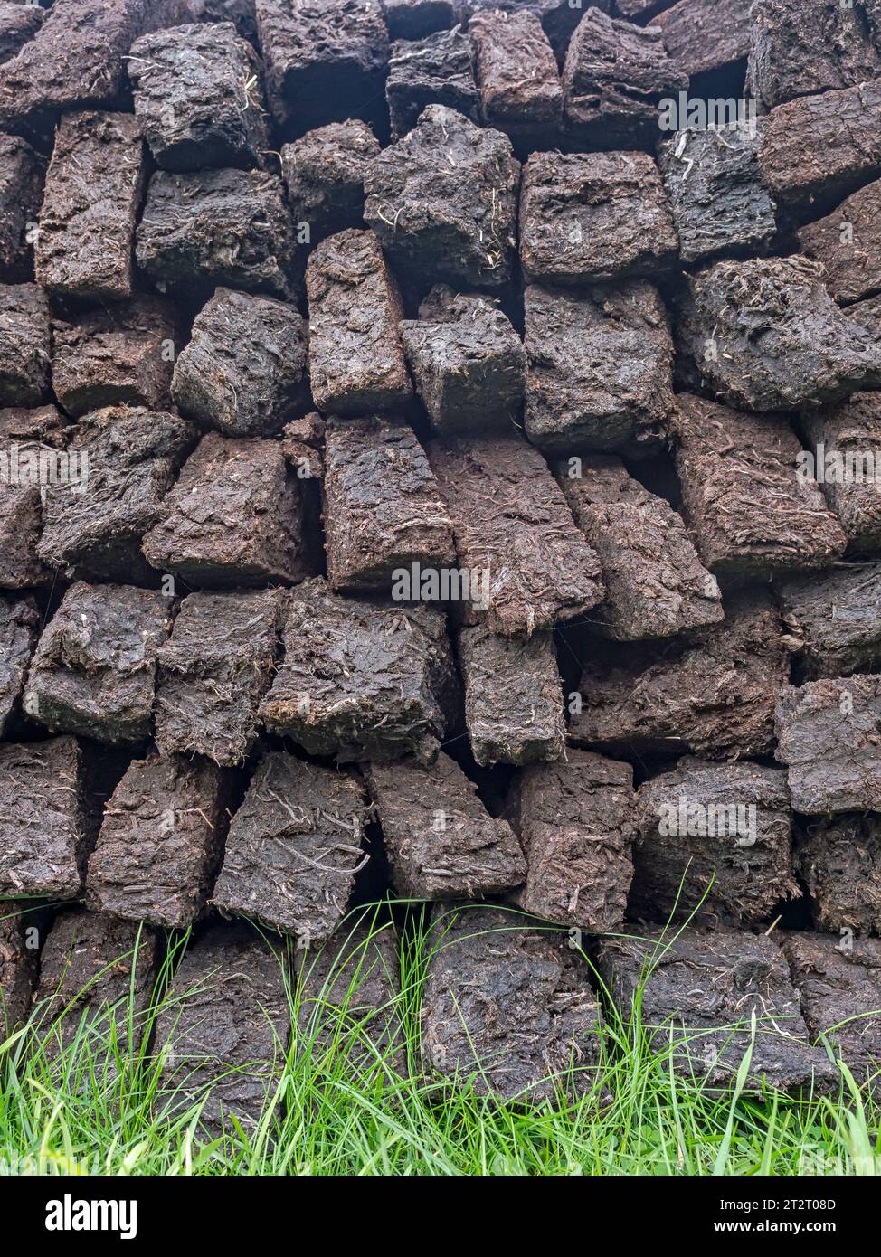 A stack of blocks of peat, Grutness, Mainland Shetland, Scotland Stock ...
