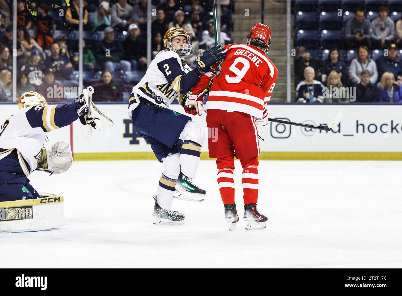 October 20, 2023: Notre Dame defenseman Ryan Siedem (2) and Boston University forward Ryan ...