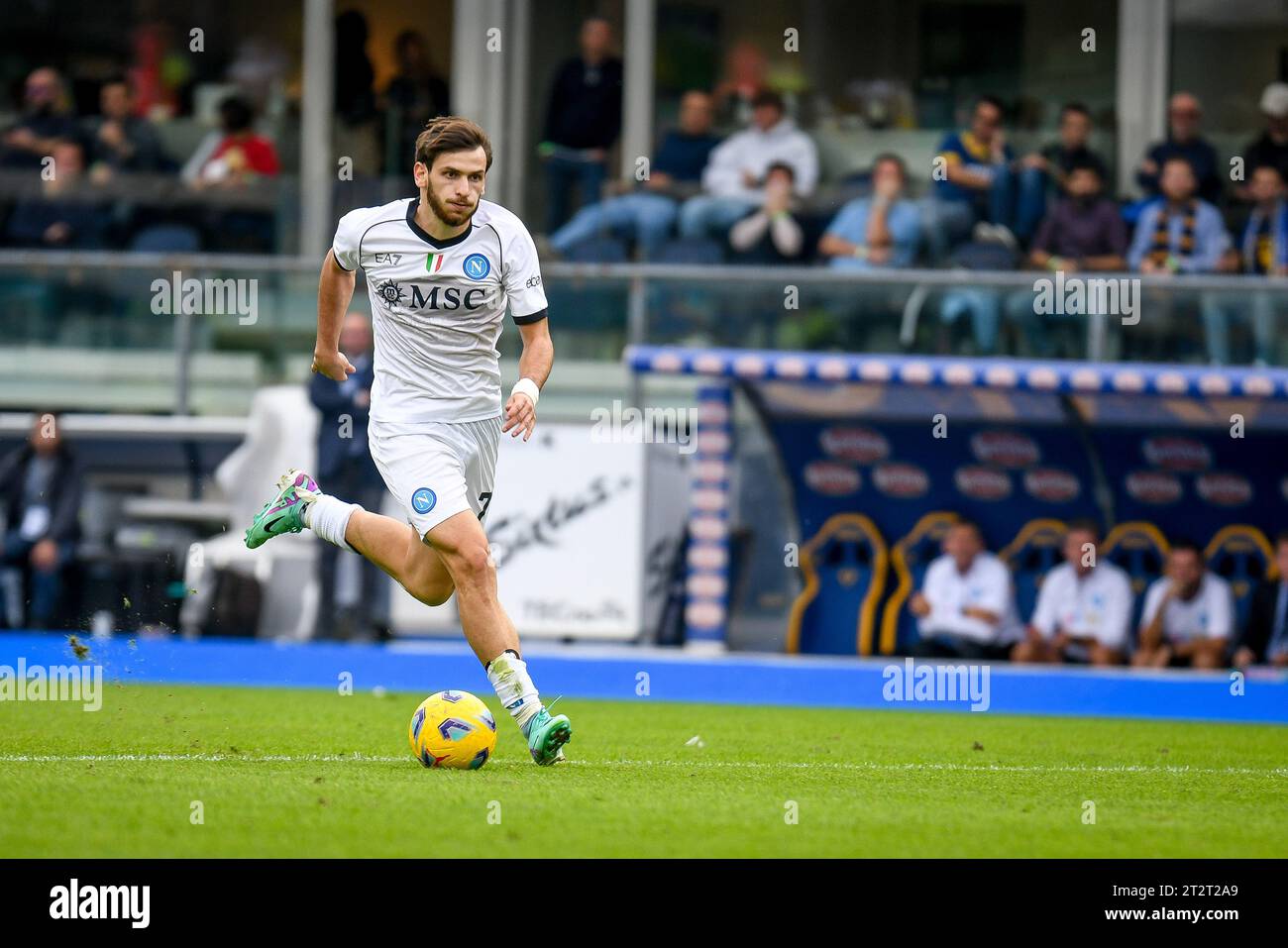 Napoli's Khvicha Kvaratskhelia scores a goal during Hellas Verona FC vs SSC Napoli, Italian ...