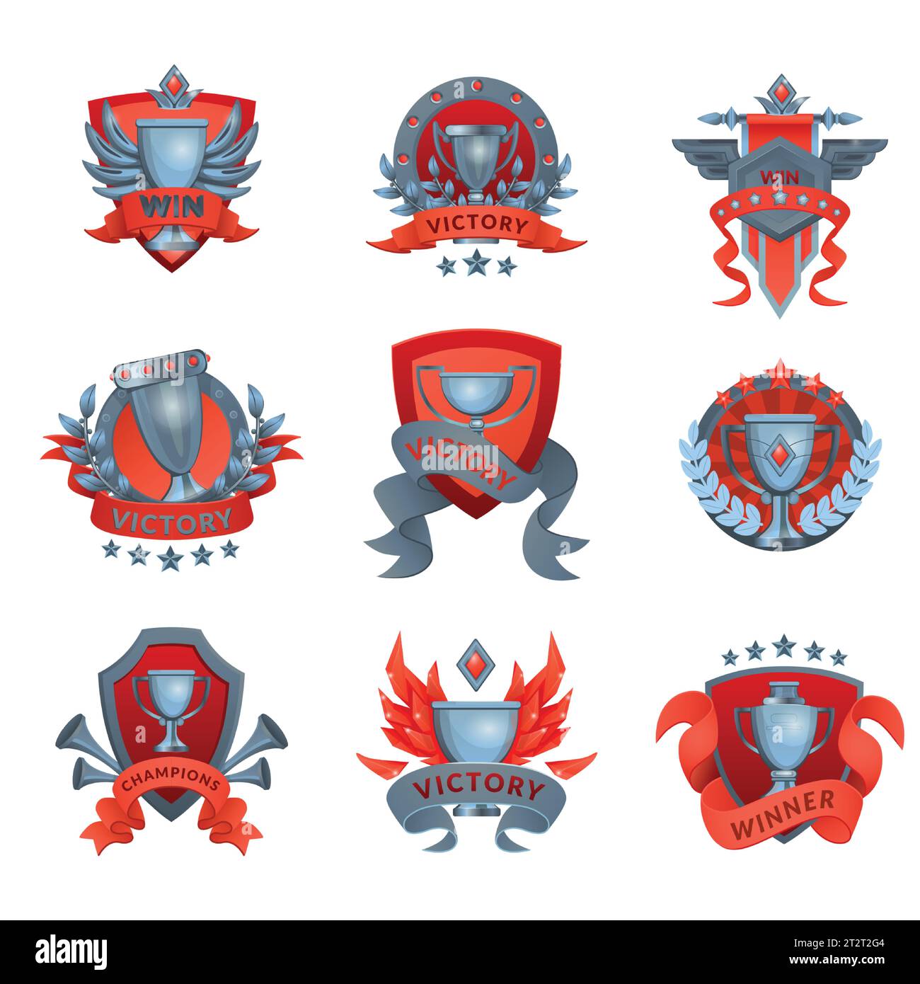 Champ emblem. Gamers award. Pennant and shield. Victory goblet. Silver ...