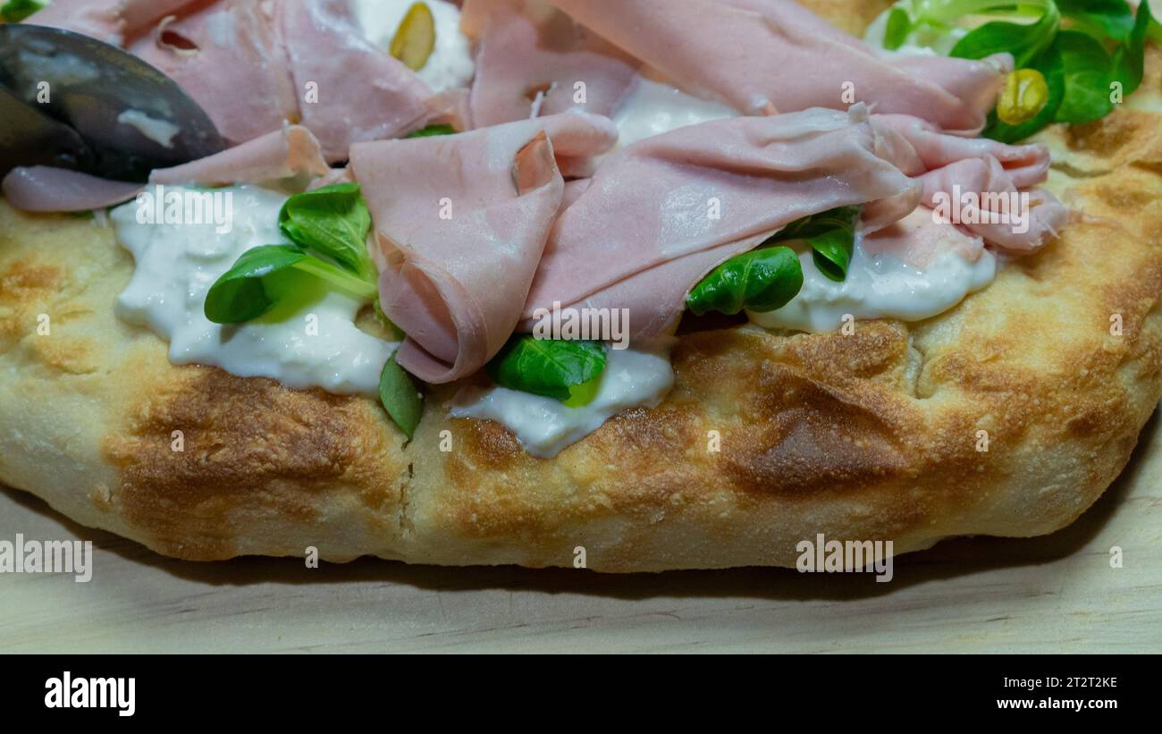Roman pinsa, variant of the classic Italian pizza topped with ...