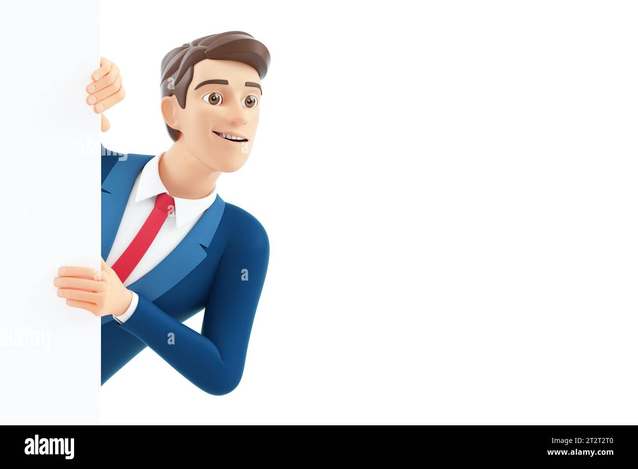 3d cartoon businessman peeking out from behind wall, illustration ...