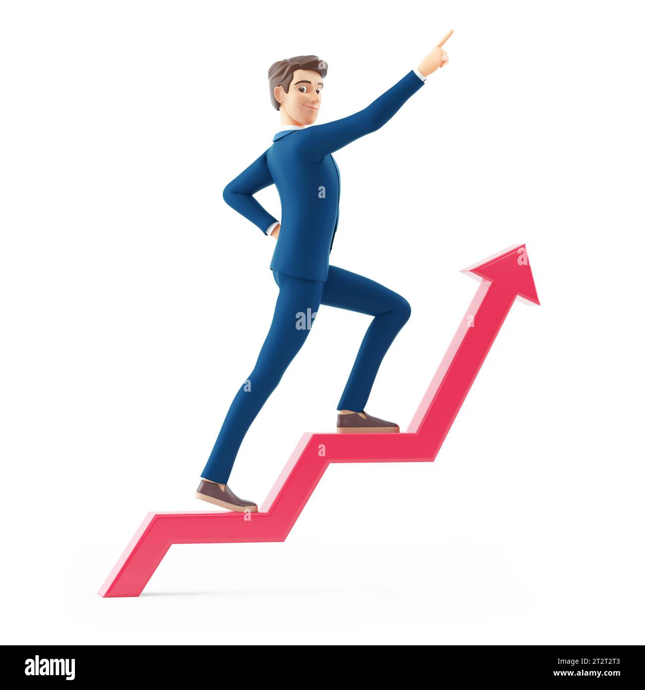 3d cartoon businessman walking on growing arrow, illustration isolated ...