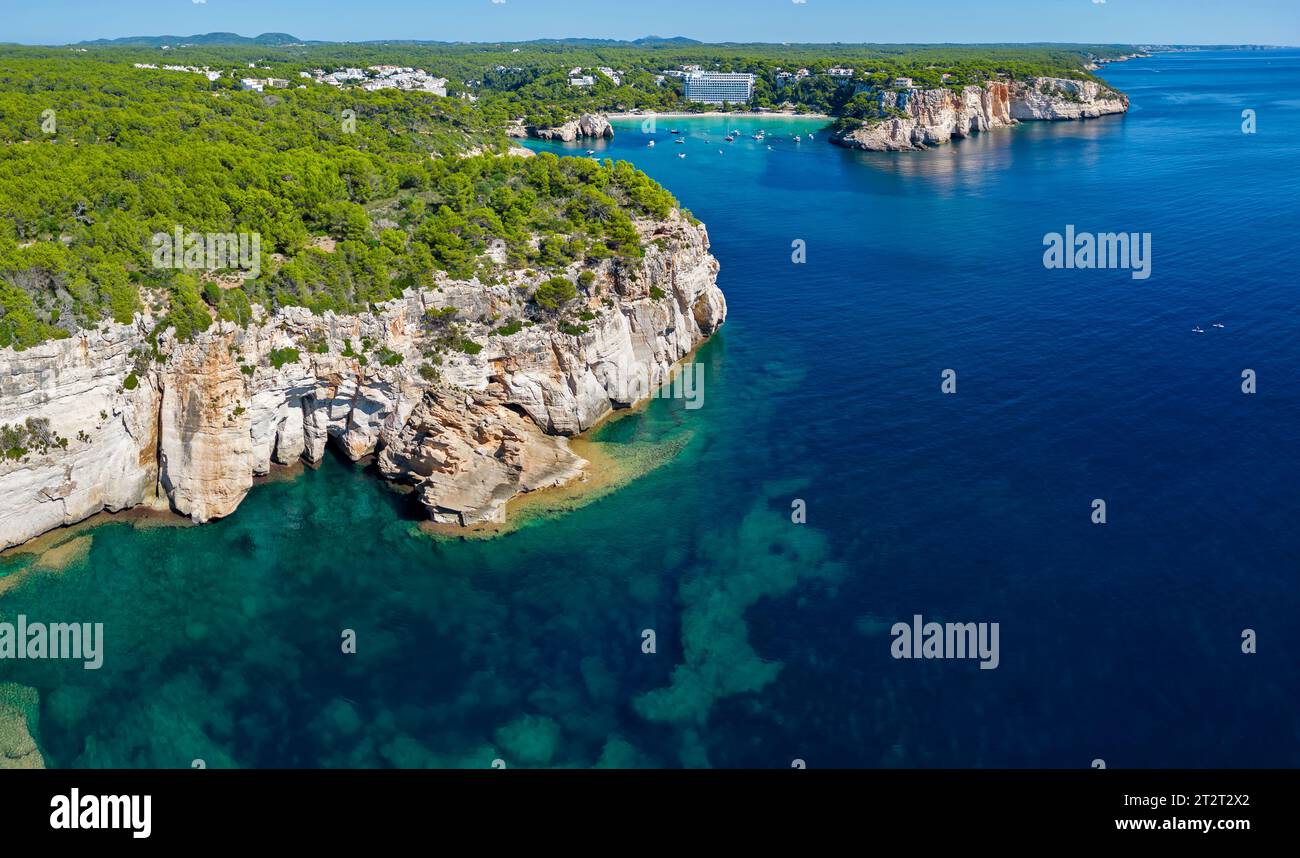 Aerial view of Bay Cala Galdana at south coast of Menorca (Balearic ...