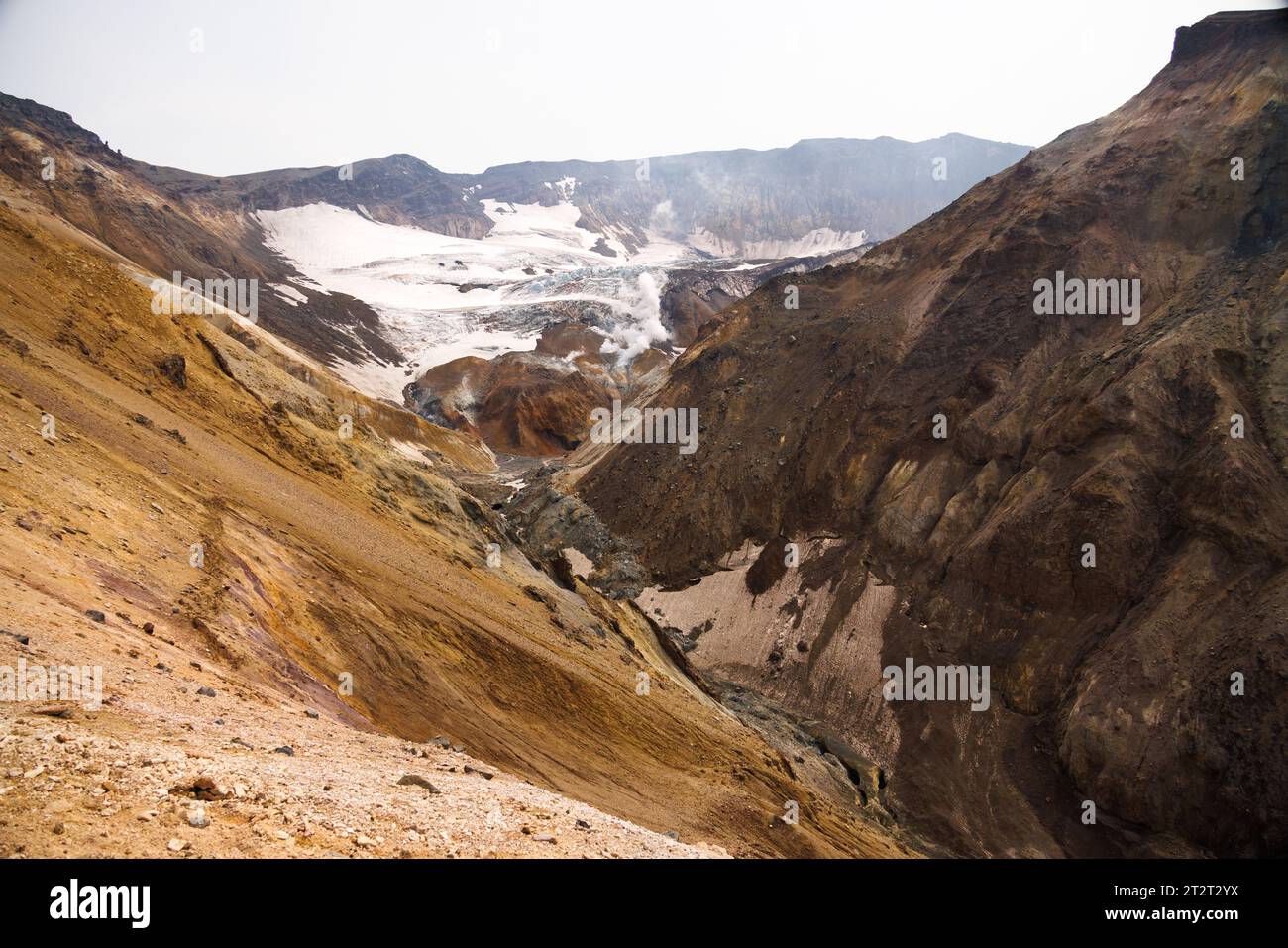 The crater of Mutnovsky volcano. Fumaroles. The active volcano ...