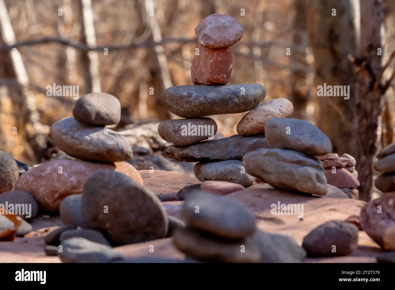 Sedona, AZ, USA. 15th Jan, 2021. Balanced pebble pyramid in the Arizona ...