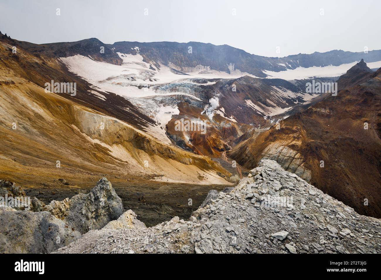 The crater of Mutnovsky volcano. Fumaroles. The active volcano ...