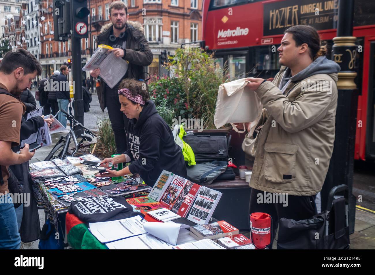 London, UK. 21 Oct 2023. Members of Fight Racism Fight Imperialism and ...