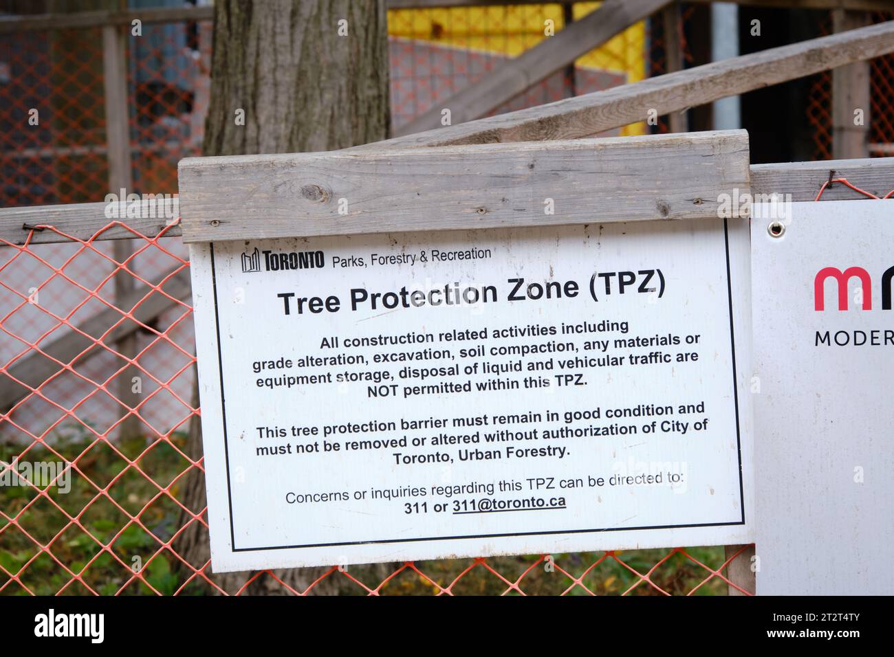 Sign from Toronto city designating front of home as "Tree Protection Zone TPZ Stock Photo - Alamy