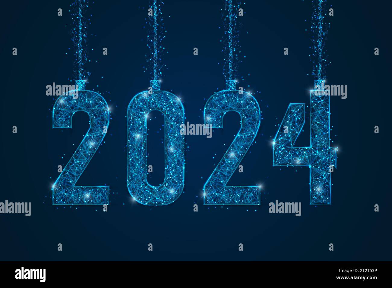 Abstract isolated blue image of new year number 2024. Polygonal low ...
