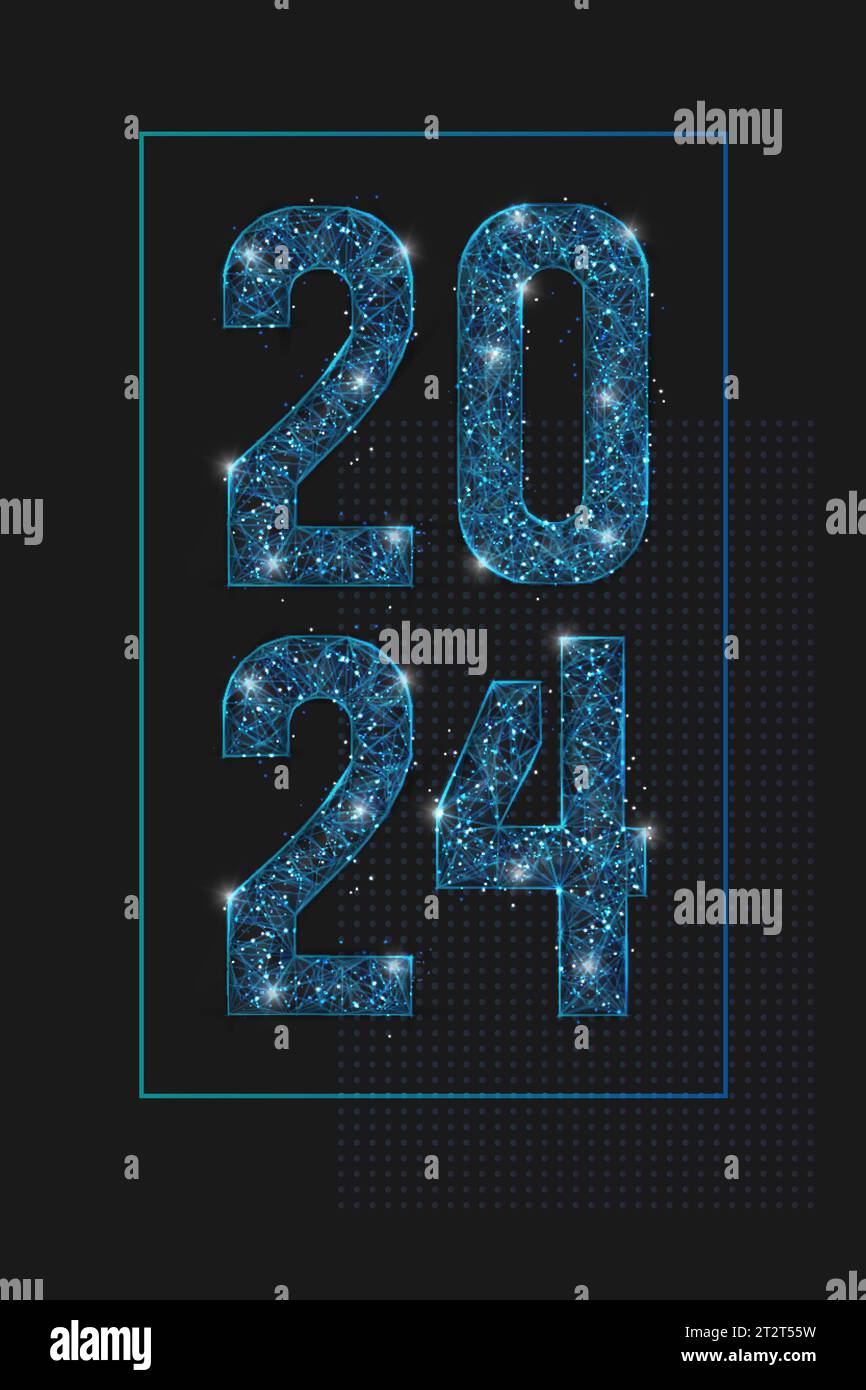 Abstract isolated blue image of new year number 2024. Polygonal low ...