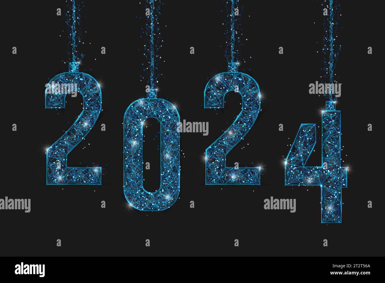 Abstract isolated blue image of new year number 2024. Polygonal low ...