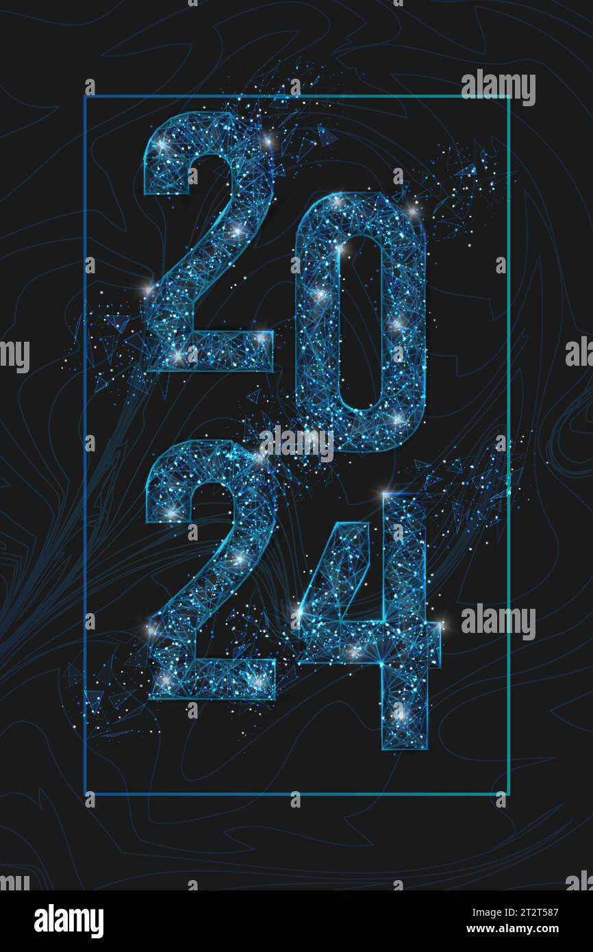 Abstract isolated blue image of new year number 2024. Polygonal low ...
