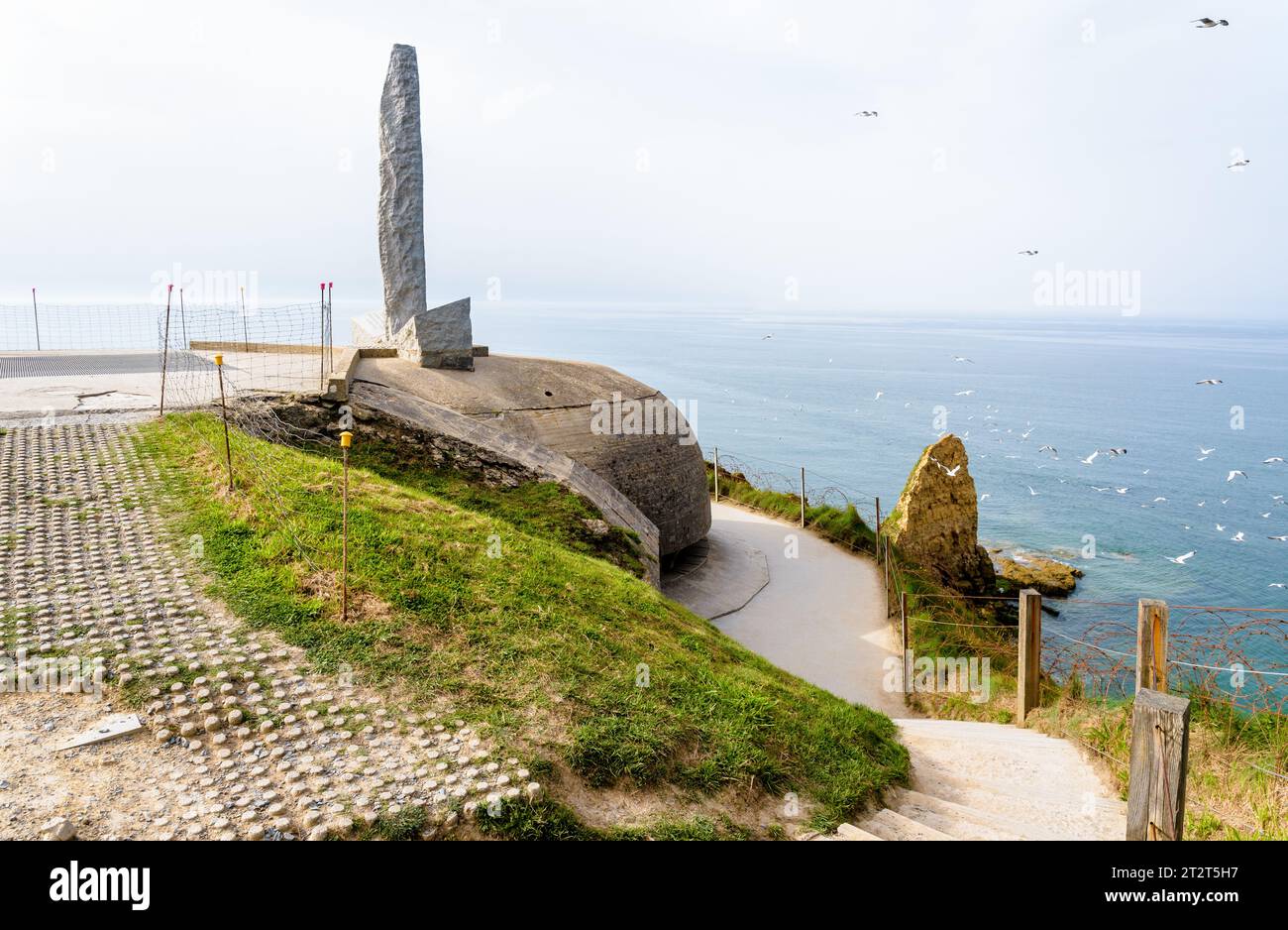 The Pointe du Hoc Ranger Monument, erected above the German shooting ...
