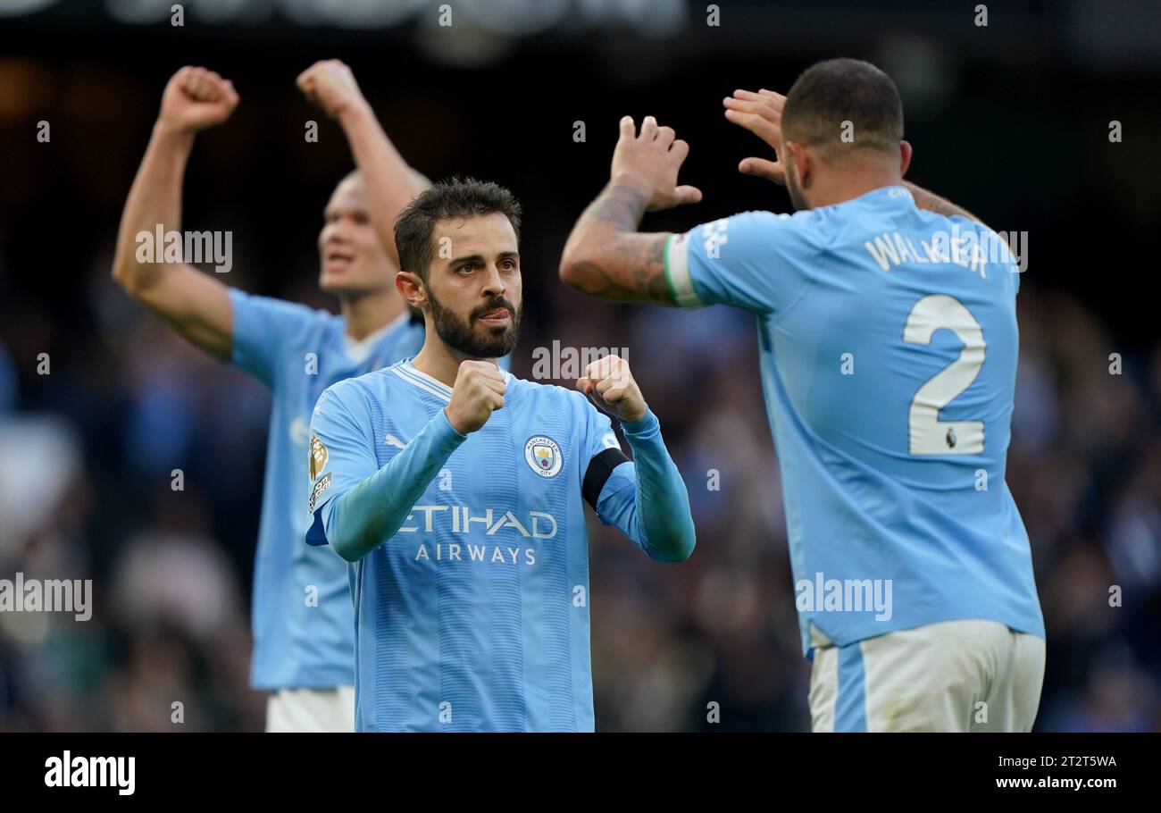 Manchester City's Bernardo Silva (left) and Kyle Walker celebrate the ...