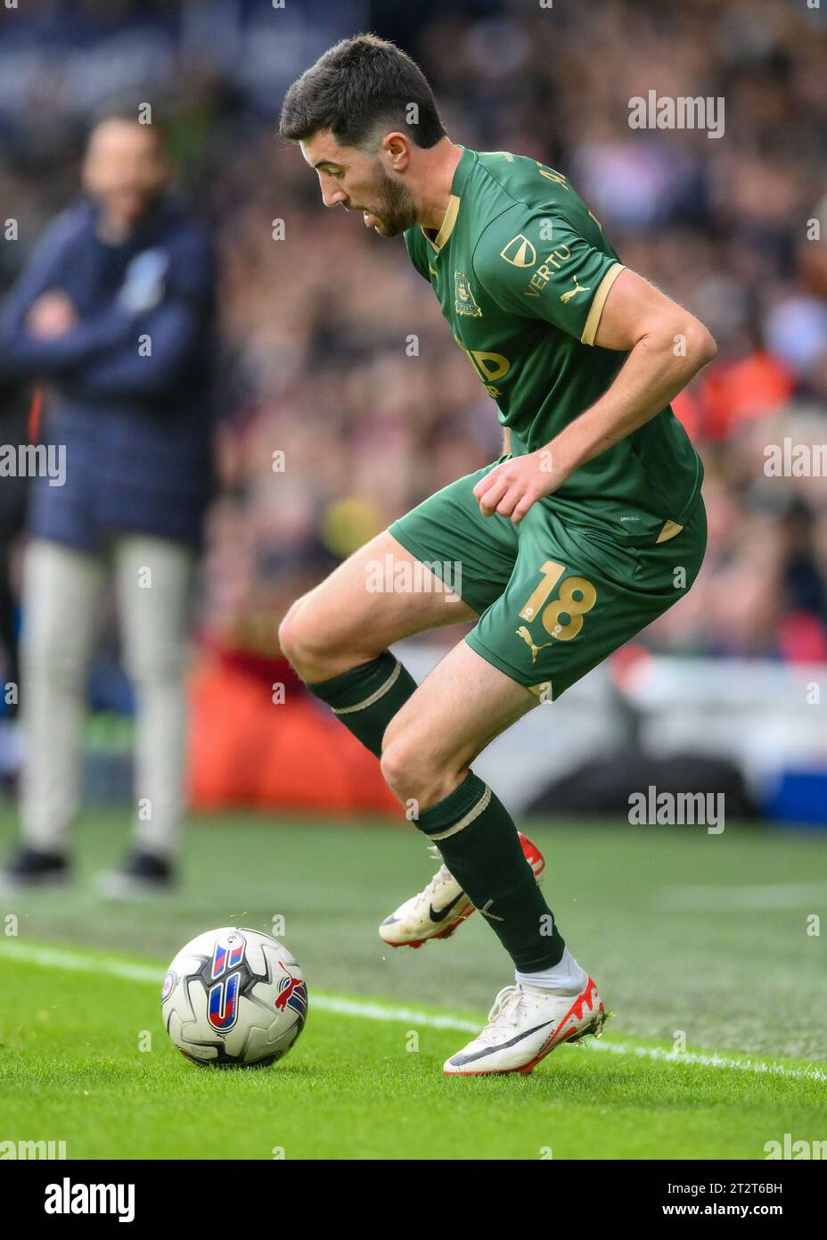 Finn Azaz #18 of Plymouth Argyle controls the ball during the Sky Bet ...